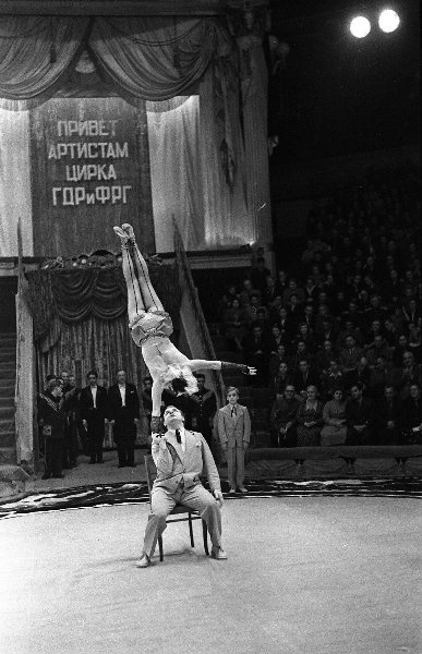 Фото Гастроли цирков ГДР и ФРГ Выступление дуэта акробатов 1956